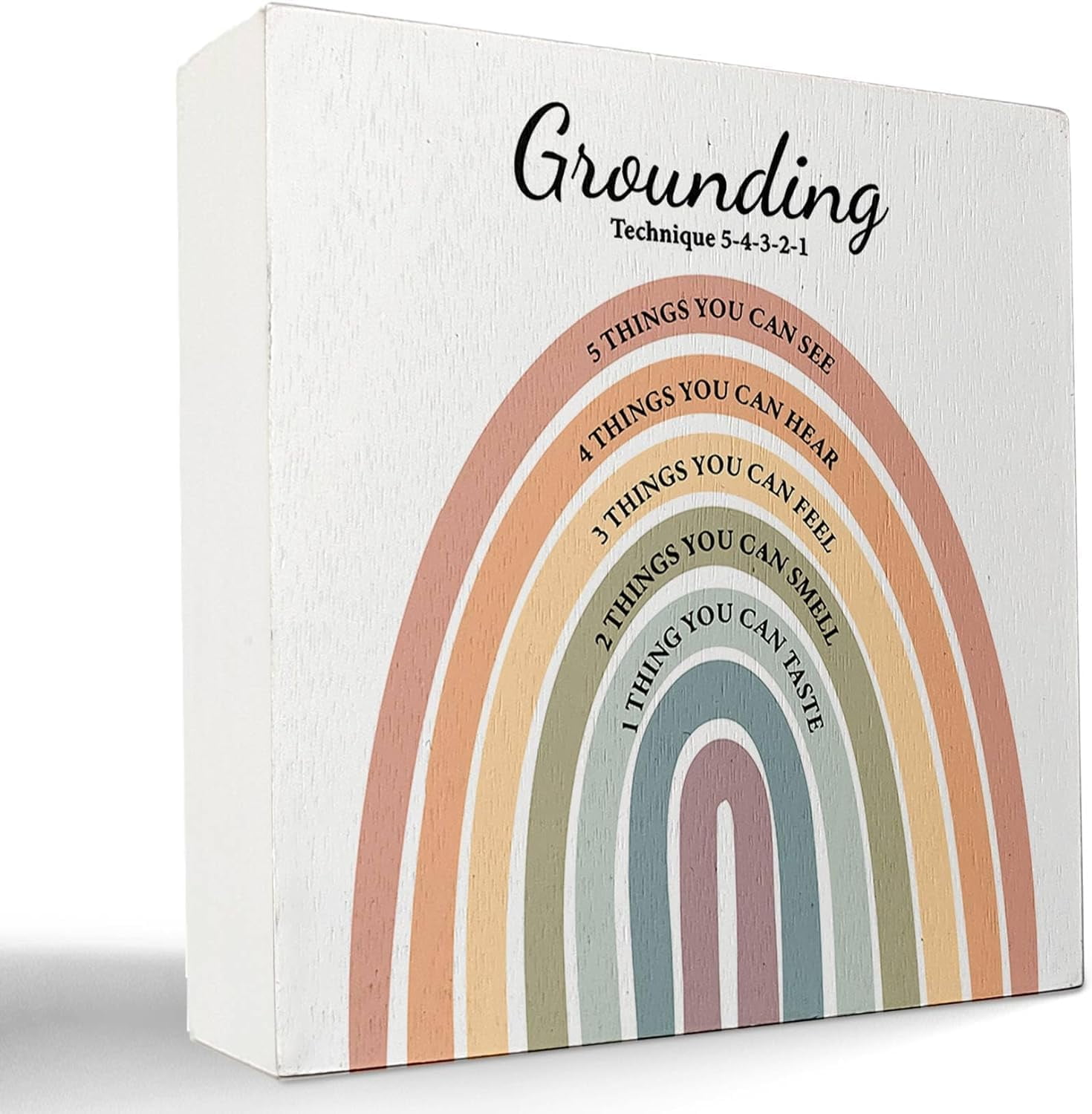 Wood Box Sign 5x5 Inch Grounding Techniques Mental Health Boho Rainbow ...