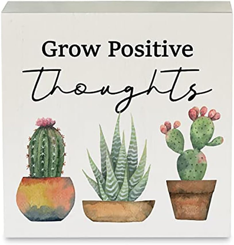 Wood Box Sign 5x5 Inch Grow Positive Thoughts Wood Box Sign Rustic ...