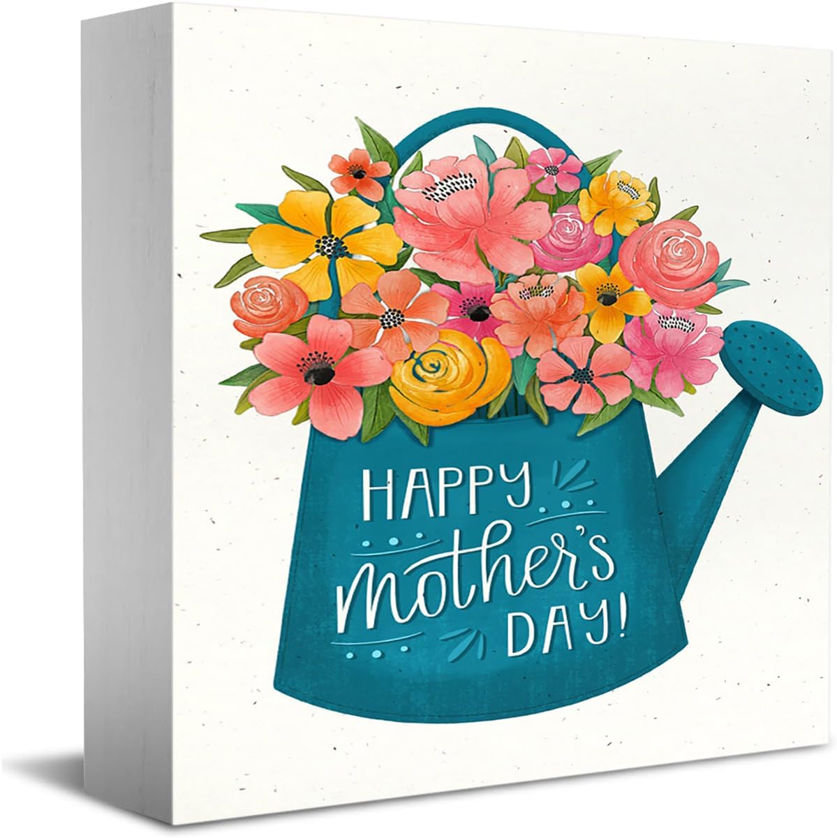 Wood Box Sign 5x5 Inch Happy Mothers Day Watering Can Watercolor ...