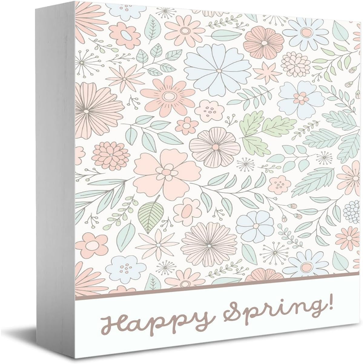 Wood Box Sign 5x5 Inch Happy Spring Backer Spring Decor Wooden Box Sign ...