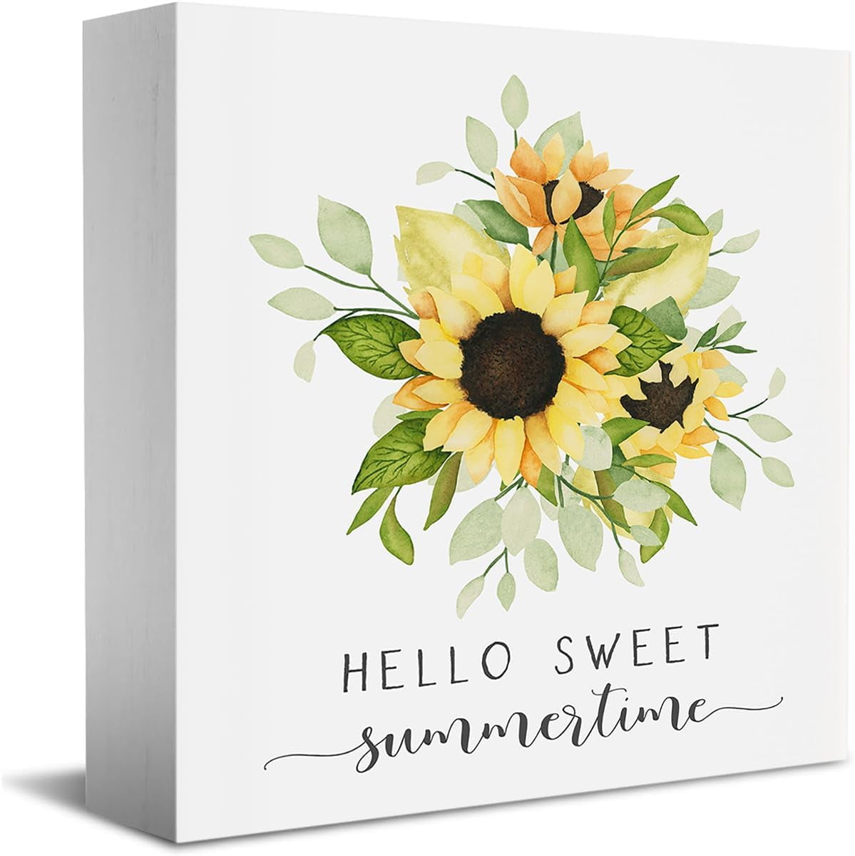 Wood Box Sign 5x5 Inch Hello Sweet Summertime Sunflower Funny Wood ...