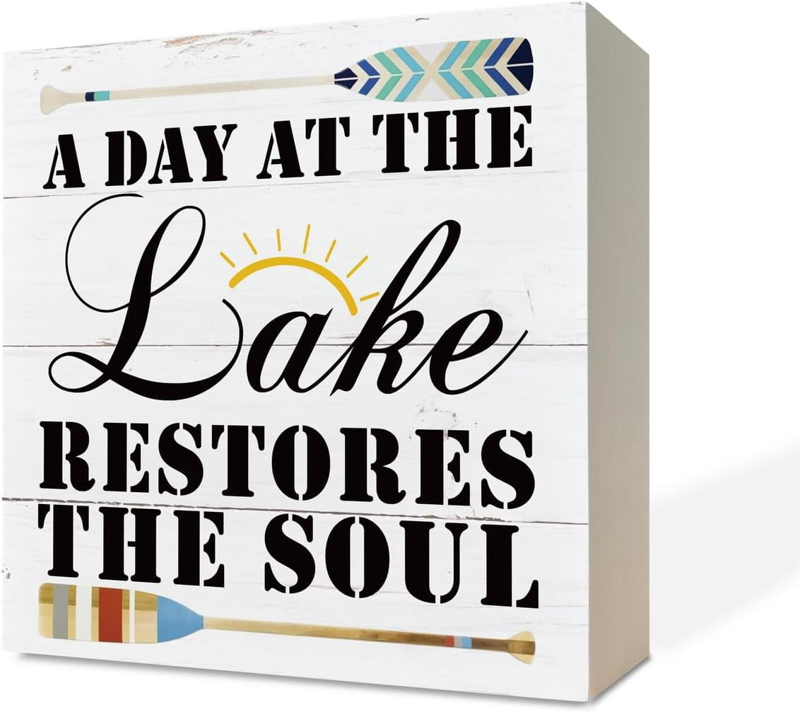 Wood Box Sign 5x5 Inch Lake Decor Wooden Box Sign Desk Decor Positive ...
