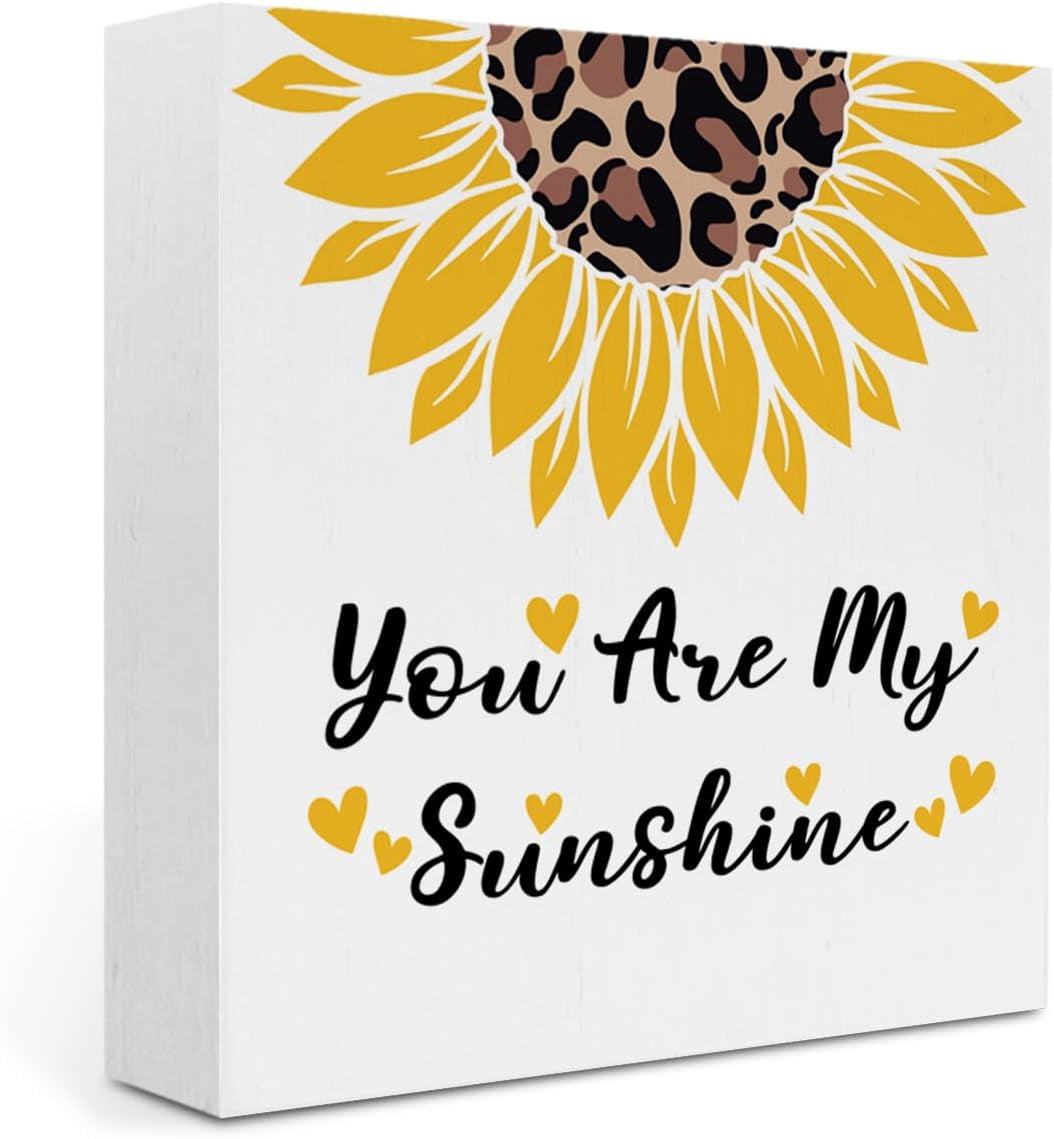 Wood Box Sign 5x5 Inch Leopard Print Sunflower Decor Gifts Sunshine ...