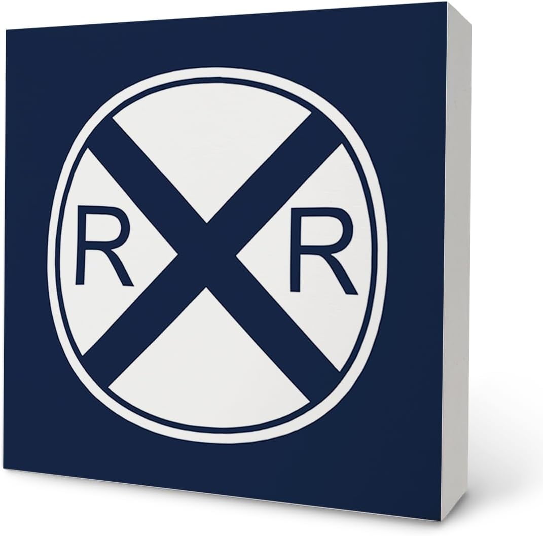 Wood Box Sign 5x5 Inch Navy Railroad Crossing Sign Railroad Crossing ...