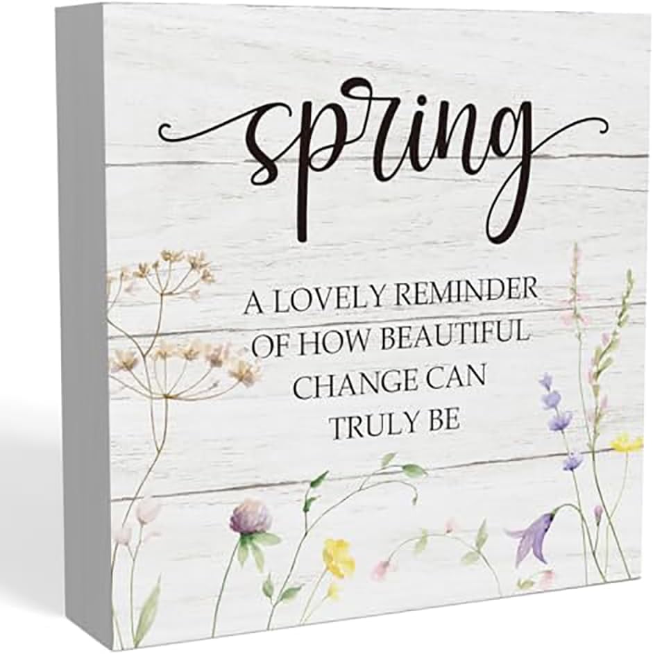 Wood Box Sign 5x5 Inch Rustic Spring Office Desk Decor Cute Spring A ...
