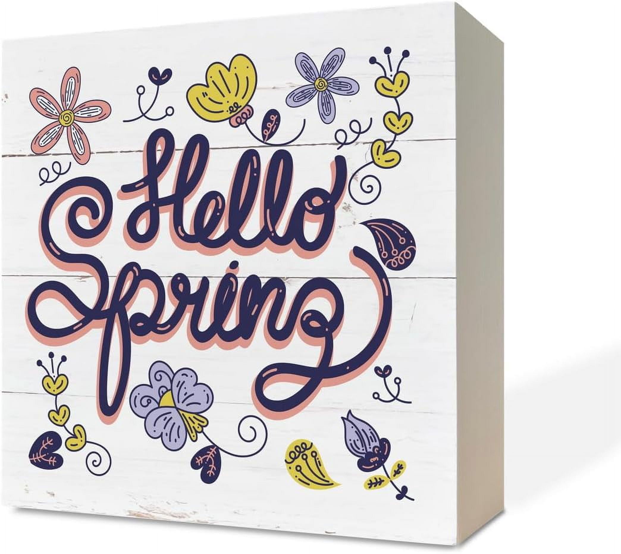 Wood Box Sign 5x5 Inch Spring Decor Sign Hello Spring Sign Wooden Box ...
