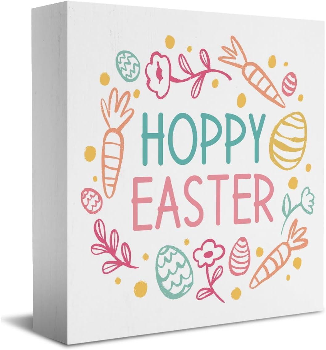Wood Box Sign 5x5 Inch Spring Floral Wooden Box Sign Easter Sign Hoppy ...