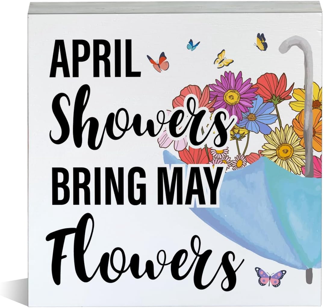 Wood Box Sign 5x5 Inch Spring Wooden Sign April Showers Bring May ...