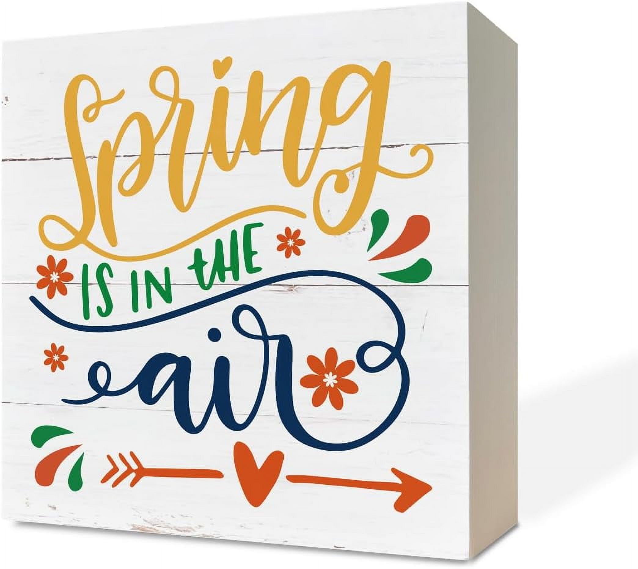 Wood Box Sign 5x5 Inch Spring Sign Wooden Box Sign Desk Decor Wood Box ...