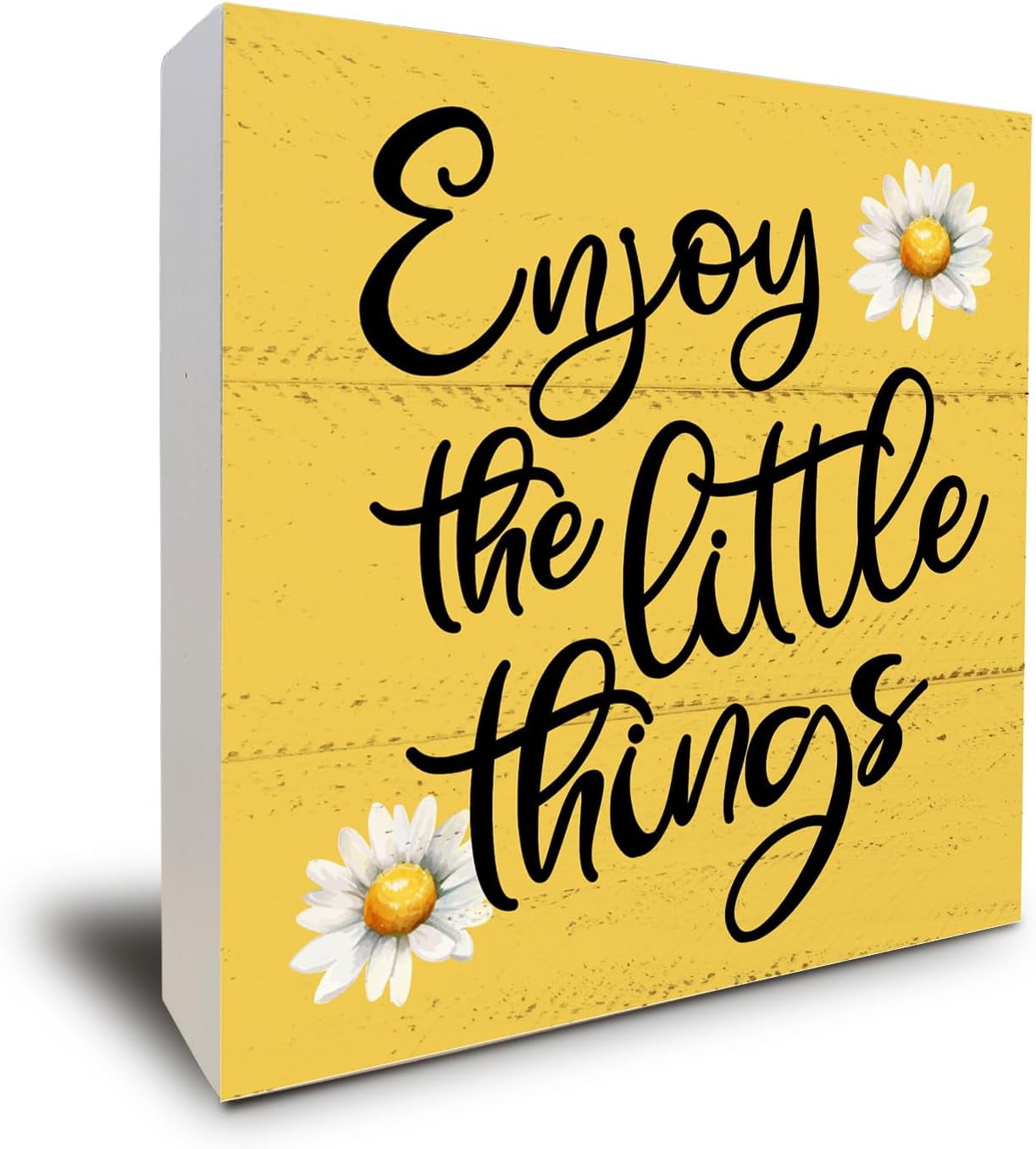 Wood Box Sign 5x5 Inch Summer Spring Daisy Wooden Box Sign Desk Decor ...
