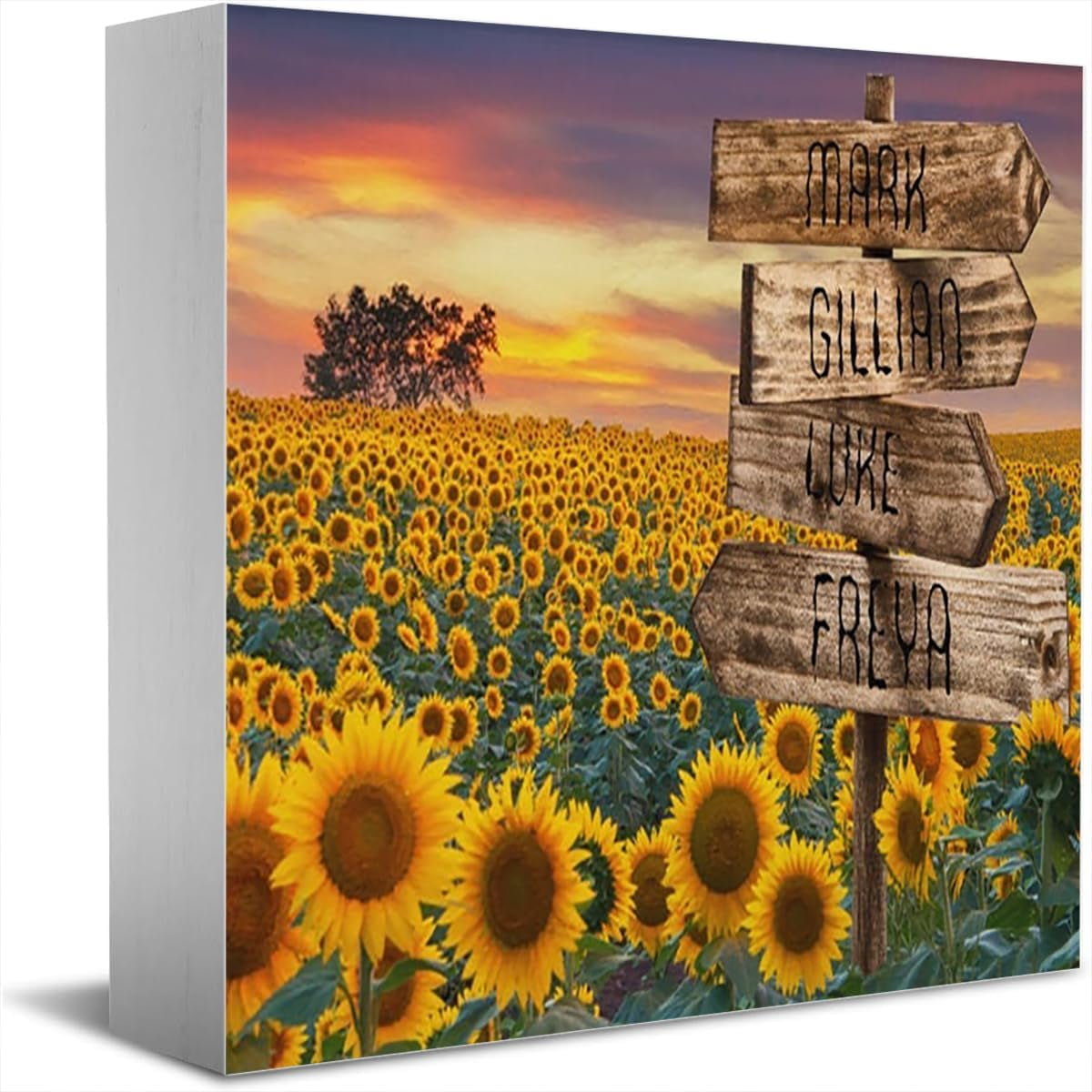 Wood Box Sign 5x5 Inch Sunflower Field Funny Decorative Signs Plaques ...