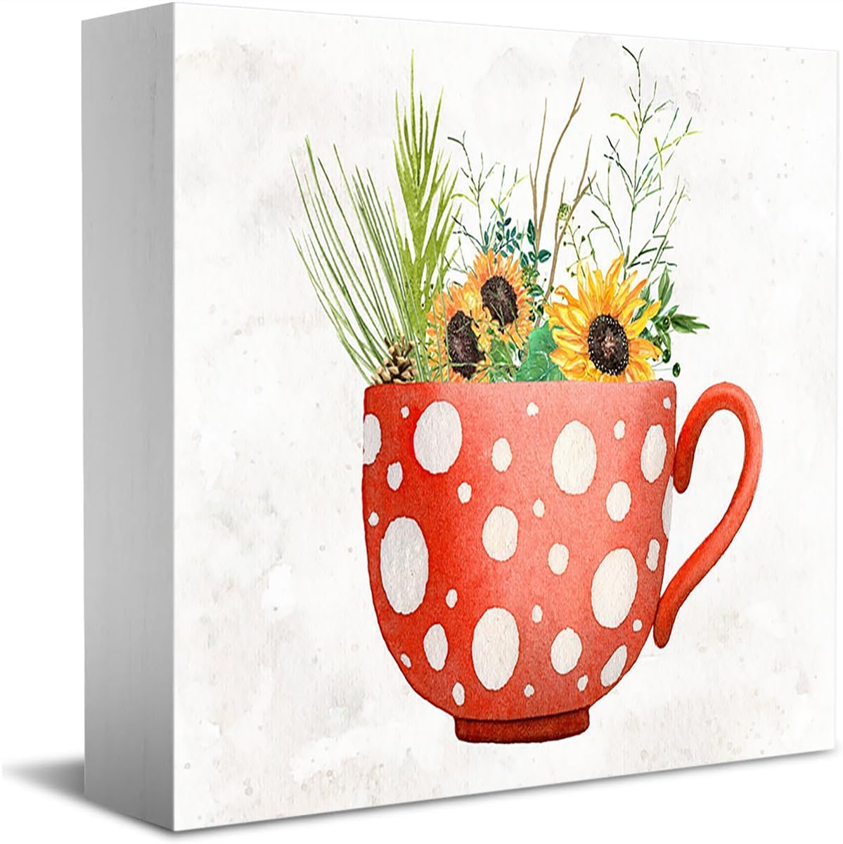 Wood Box Sign 5x5 Inch Sunflower Mug Farmhouse Decorative Signs Plaques ...