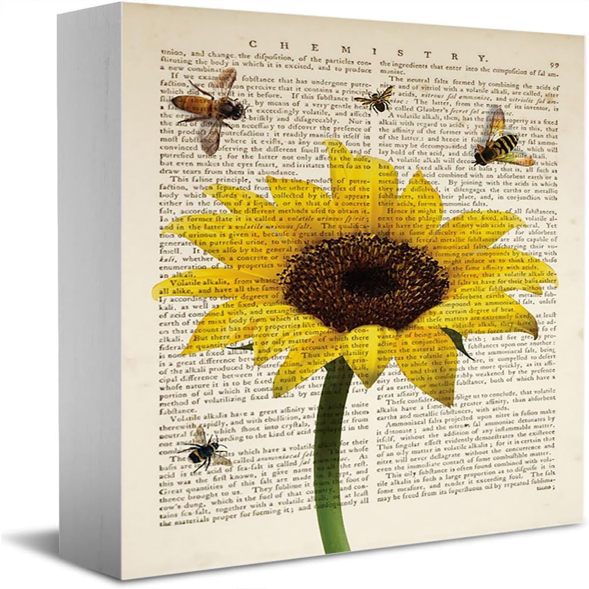 Wood Box Sign 5x5 Inch Sunflower With Bee Wooden Box Sign Desk Decor ...
