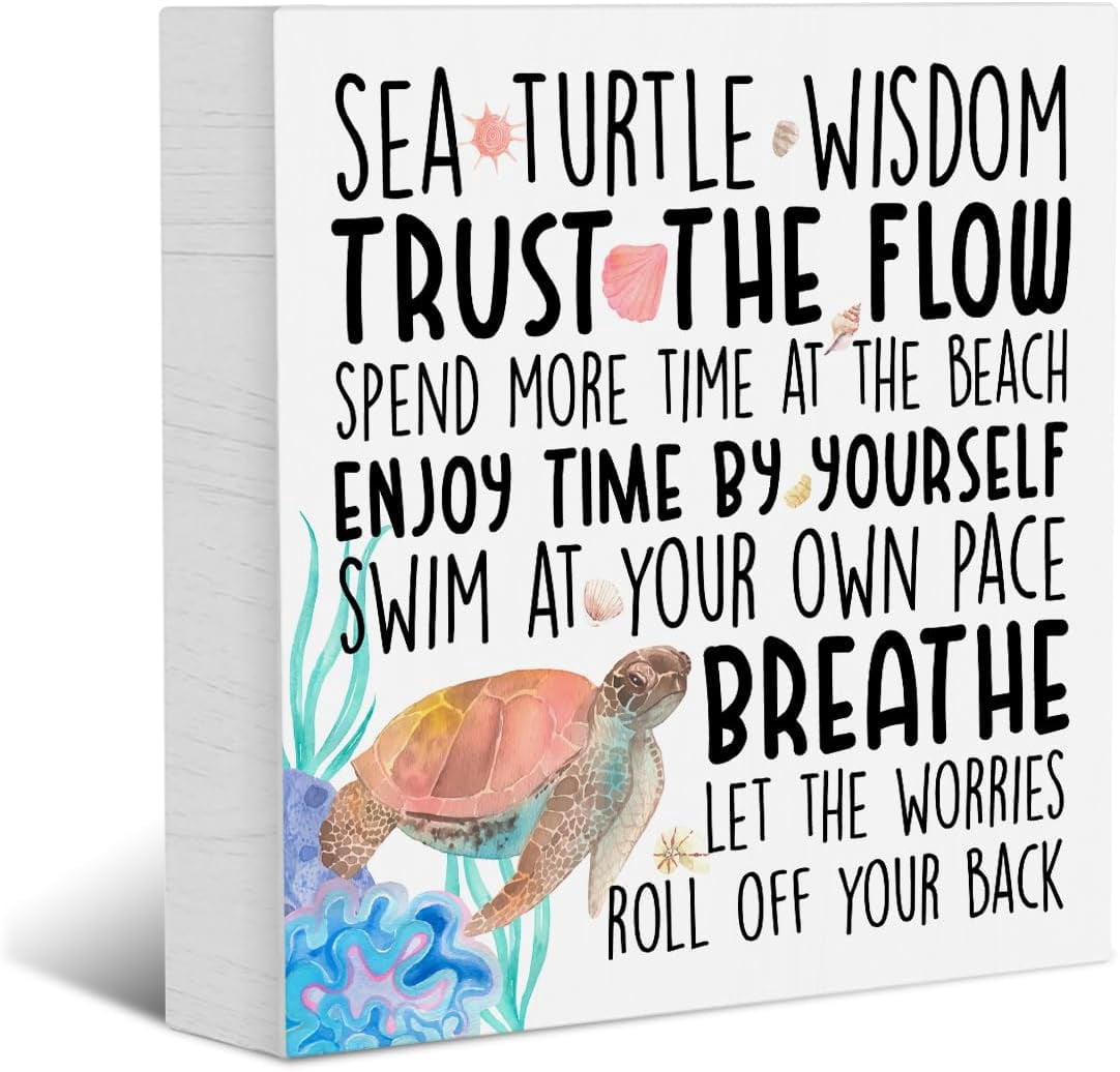 Wood Box Sign 5x5 Inch Turtle Decor Turtle Gifts Wood Box Signs Beach ...