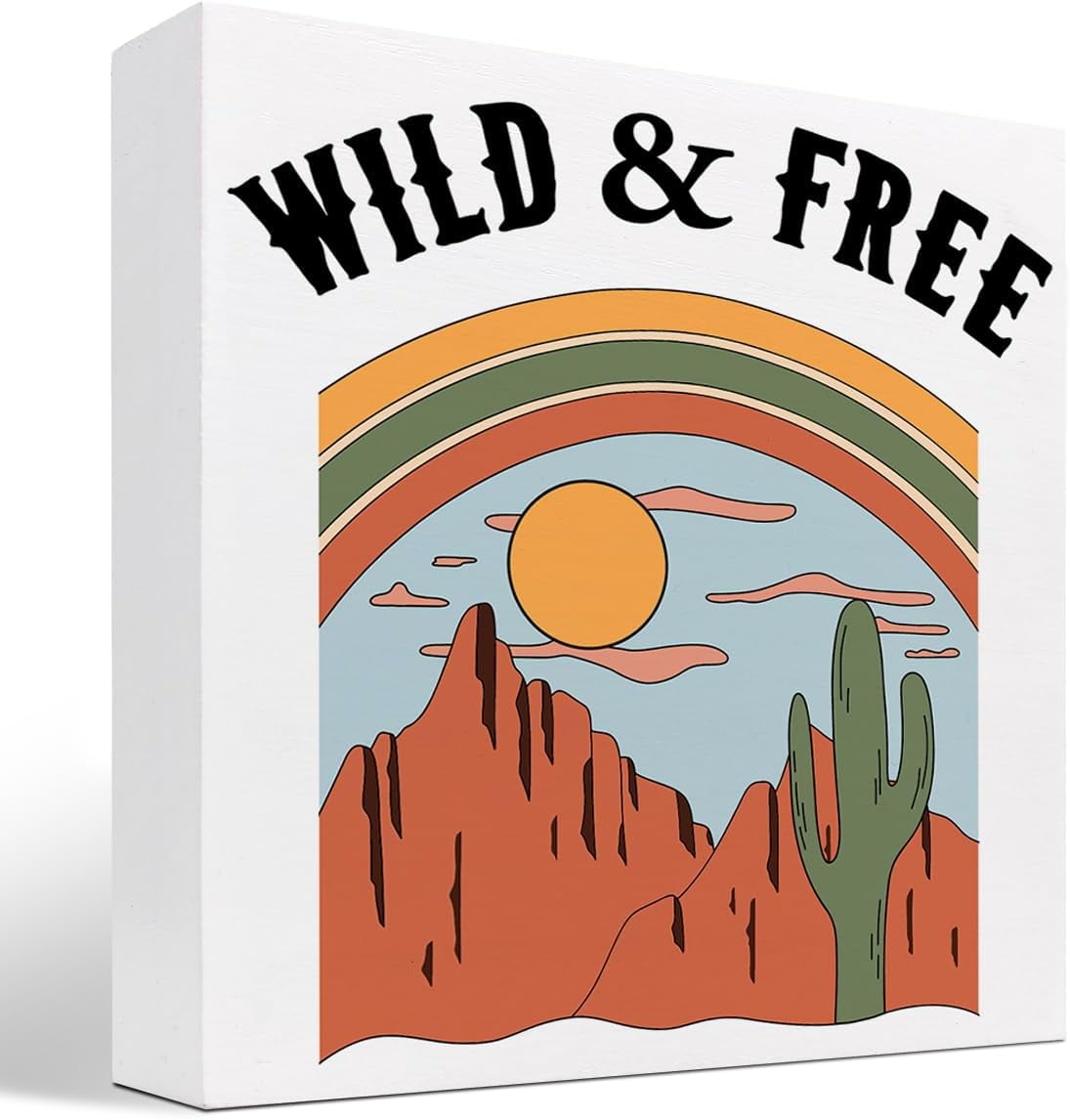 Wood Box Sign 5x5 Inch Wild And Free Western Wood Box Sign Decor Desk ...
