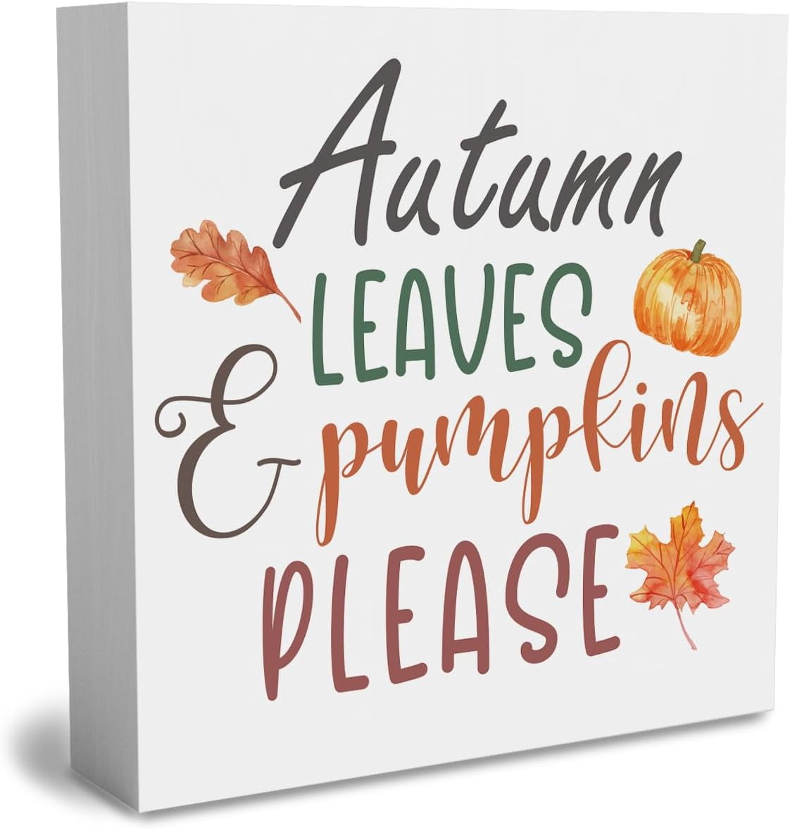 Wood Box Sign 5x5Inch Autumn Leaves Pumpkins Please Wood Box Sign ...