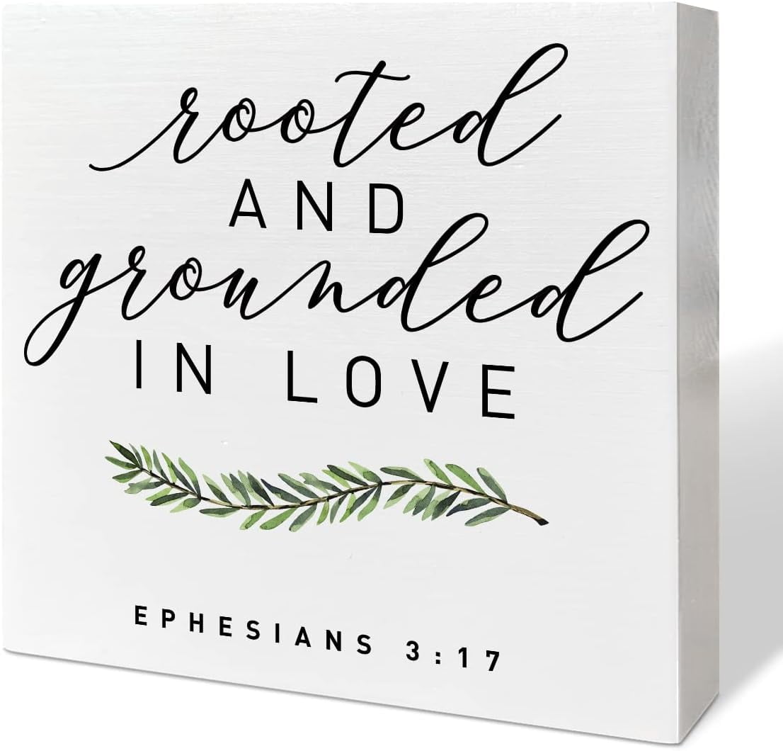 Wood Box Sign 5x5Inch Christian Desk Wooden Box Sign Decor Rooted And ...