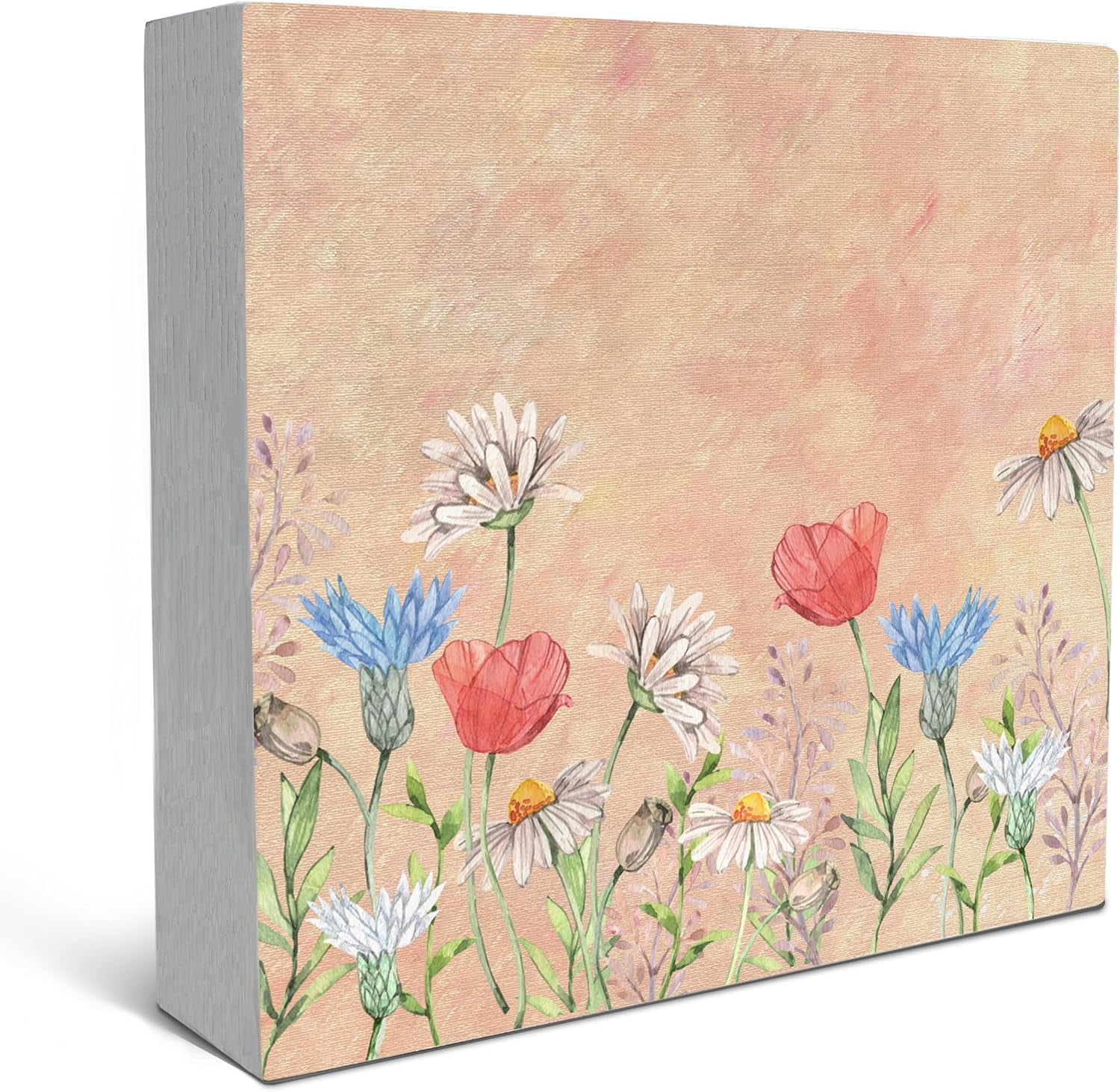 Wood Box Sign 5x5Inch Floral Decor Wood Box Sign Desk Decor Spring ...