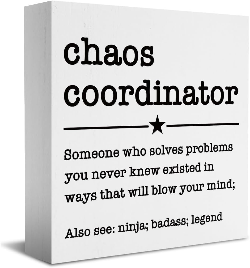 Wood Box Sign 5x5Inch Funny Office Gifts For Coworkers Chaos ...