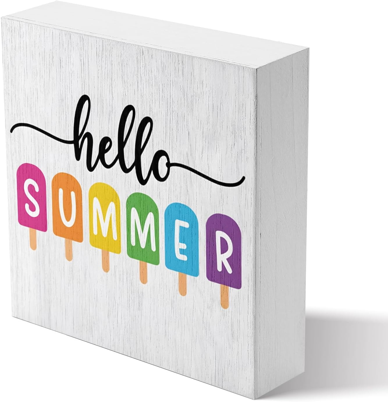 Wood Box Sign 5x5Inch Hello Summer Cute Popsicle Wooden Box Signs ...