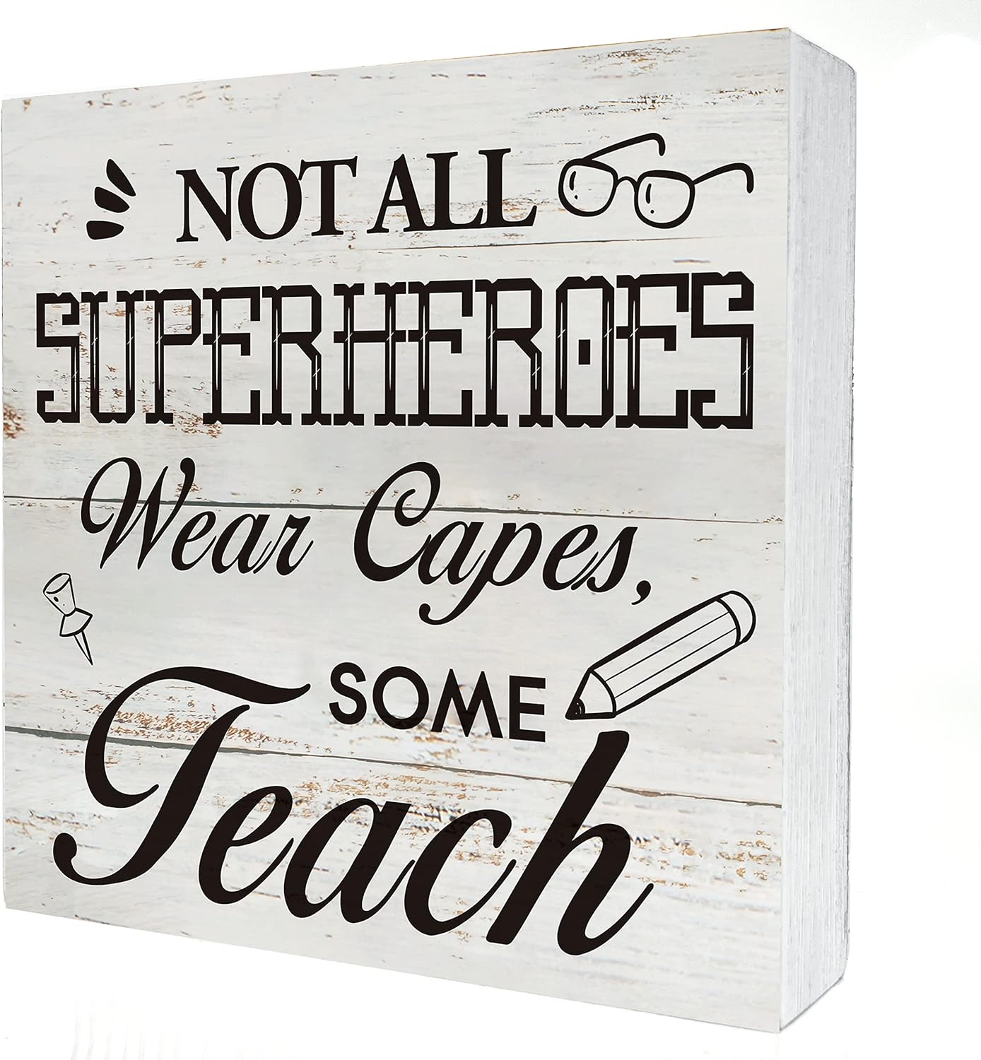 Wood Box Sign 5x5Inch Teacher Appreciation Wooden Box Sign Desk Decor ...