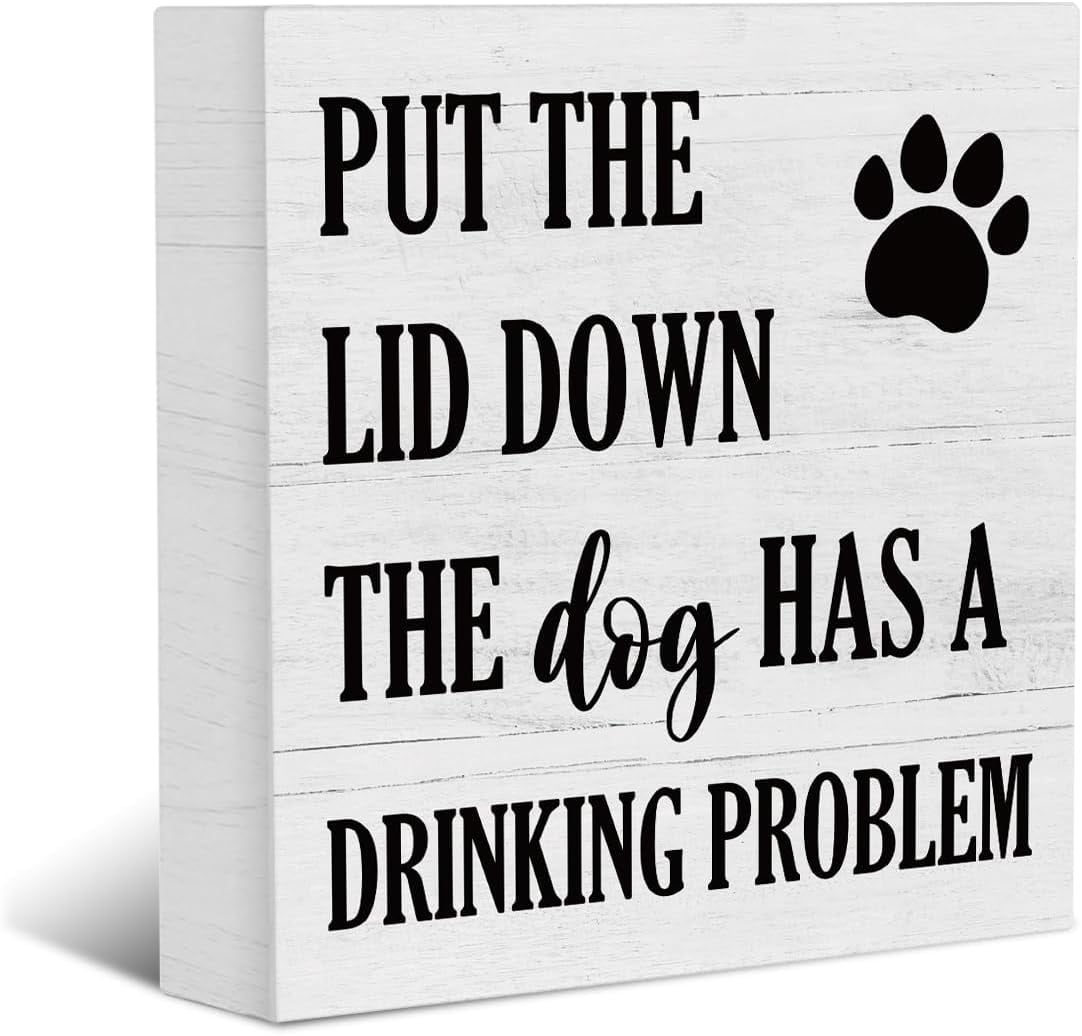 Wood Box Sign 7x7 Inch Bathroom Wood Block Plaque Box Signs Farmhouse ...