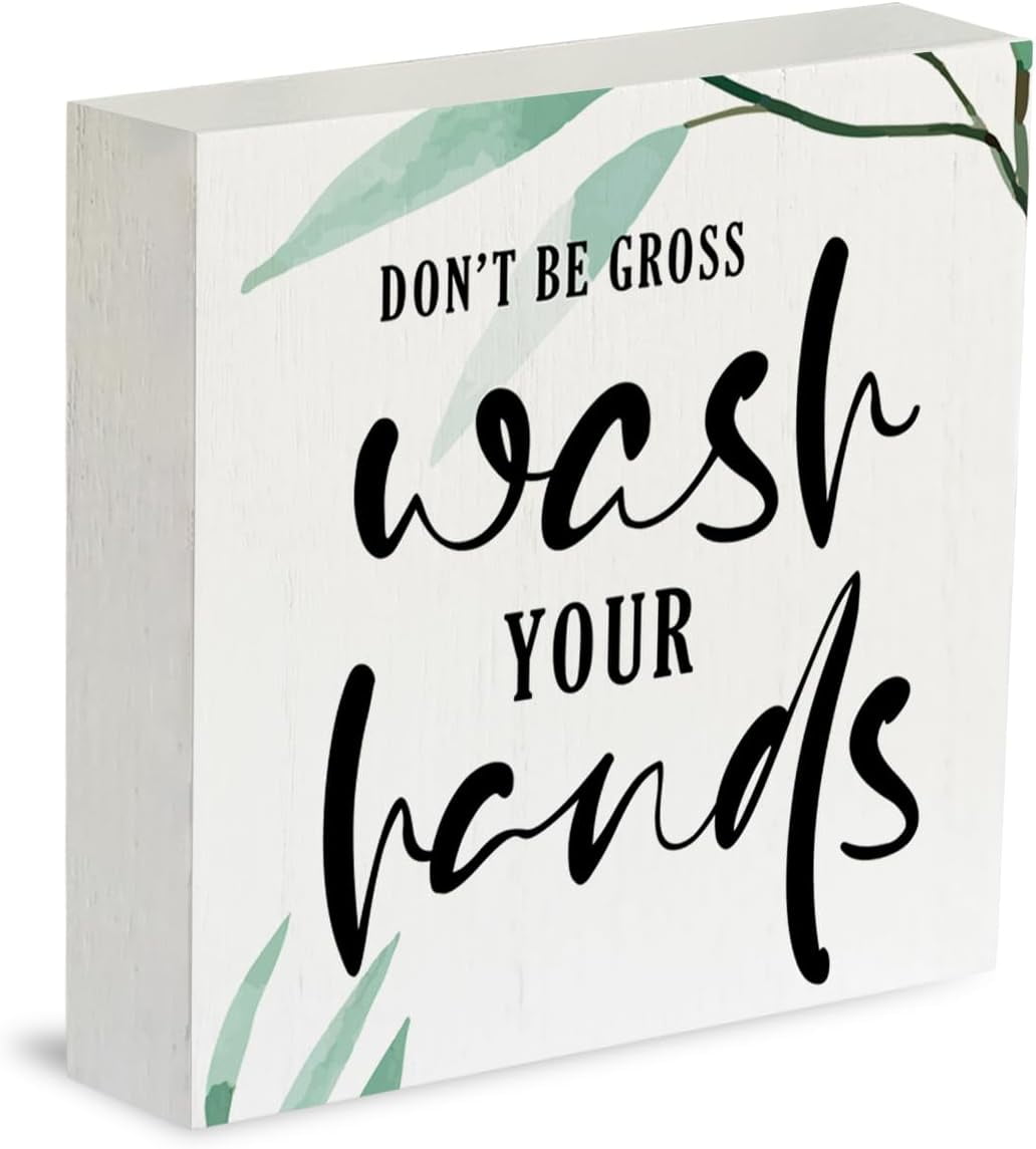 Wood Box Sign 7x7 Inch Bathroom Decor Farmhouse Home Office Decor ...