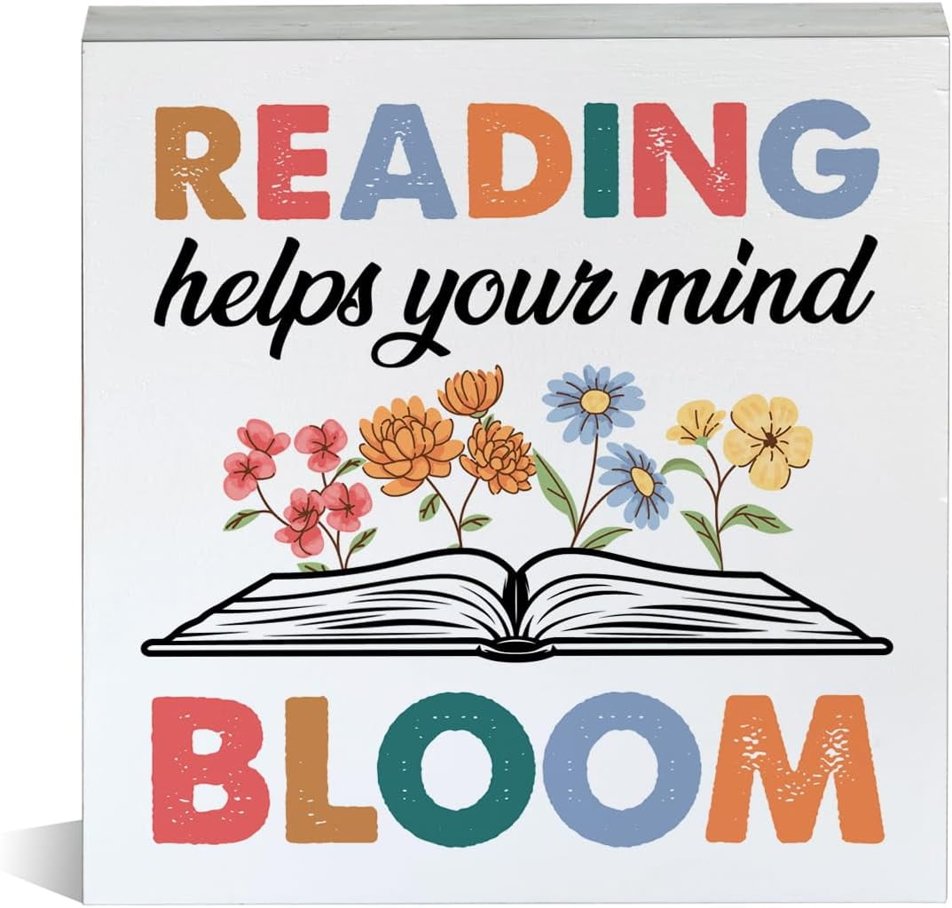 Wood Box Sign 7x7 Inch Book Lover Decor Positive Reading Wood Block ...