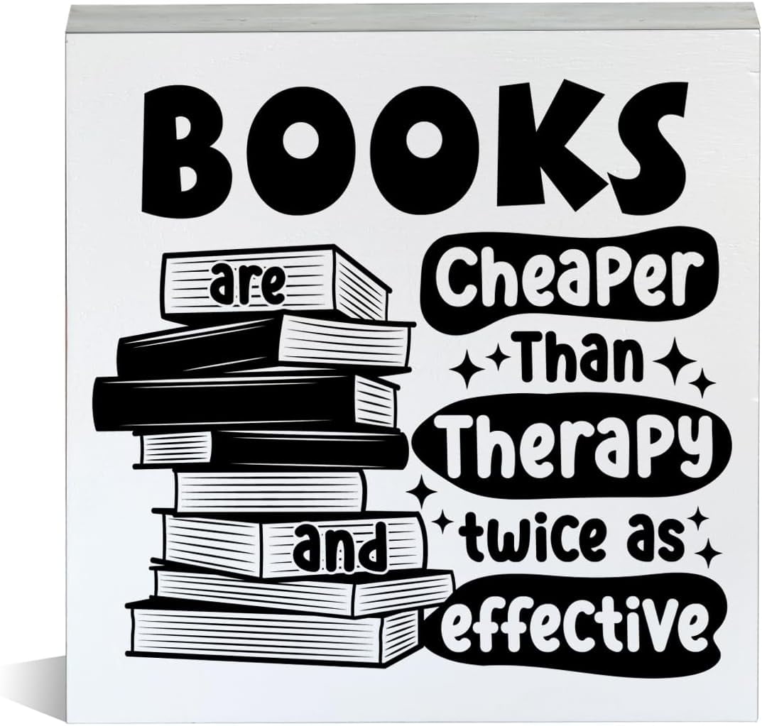 Wood Box Sign 7x7 Inch Book Lover Decor Reading Quotes Wood Block Sign ...