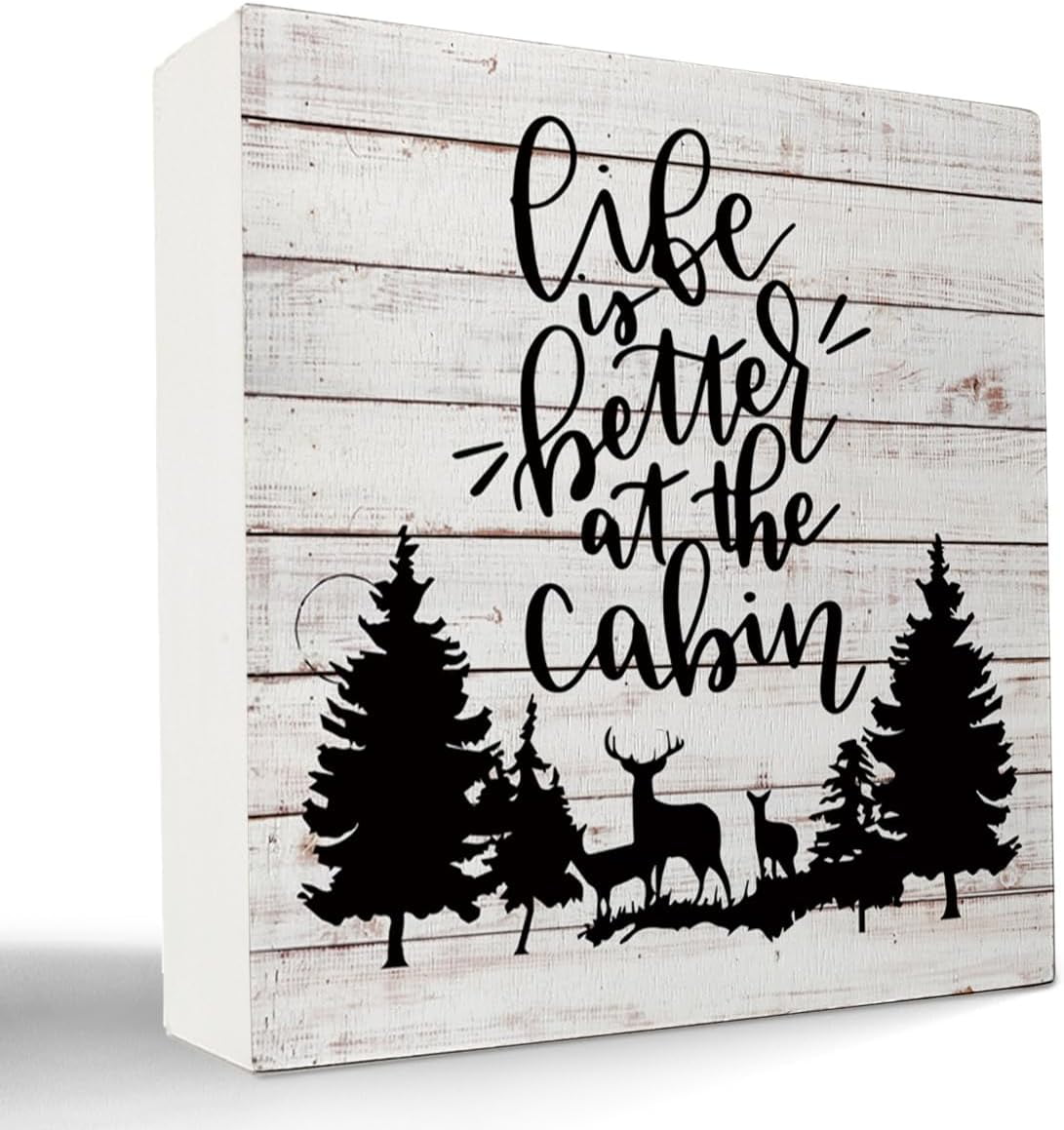 Wood Box Sign 7x7 Inch Cabin Decor Wooden Box Signs Rustic Cabin Decor ...