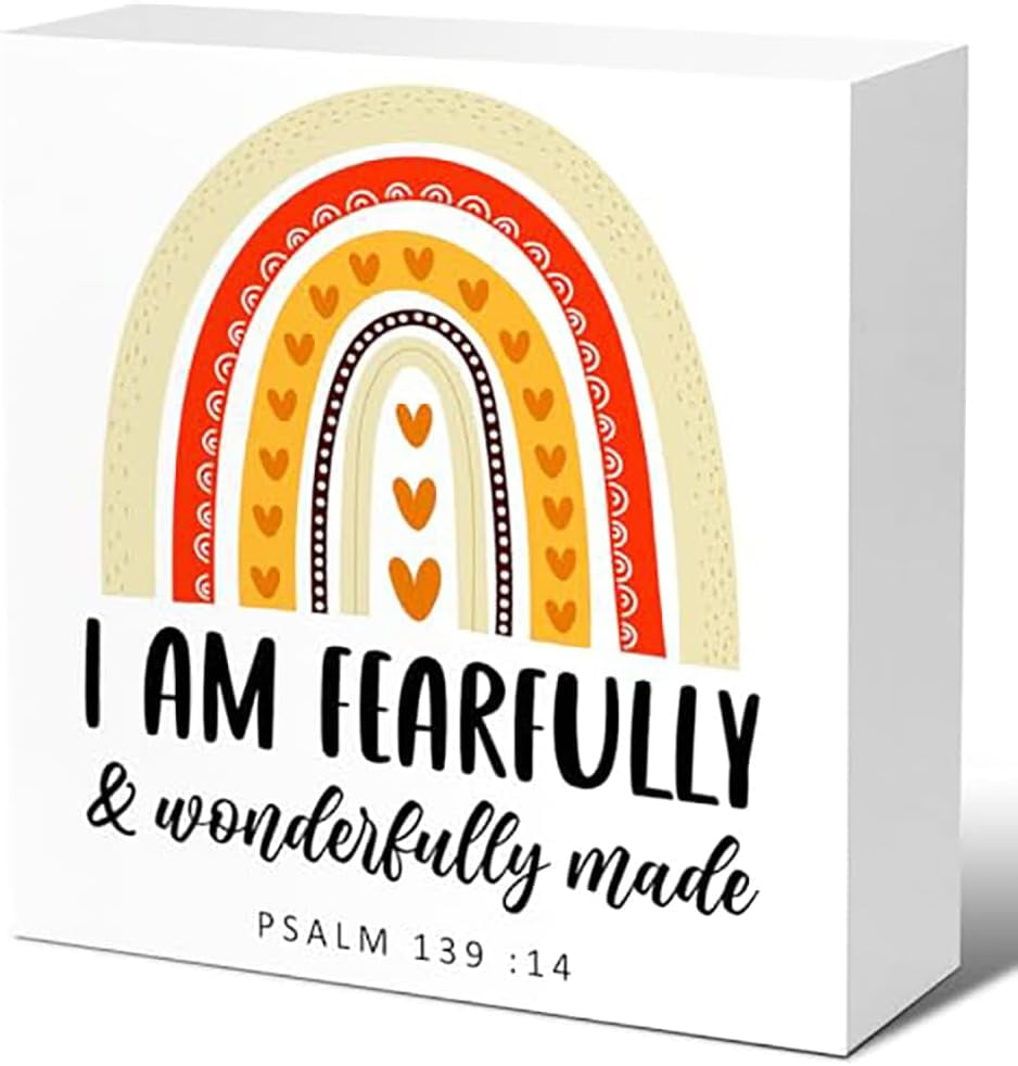 Wood Box Sign 7x7 Inch Christian Wood Block Sign I Am Fearfully ...