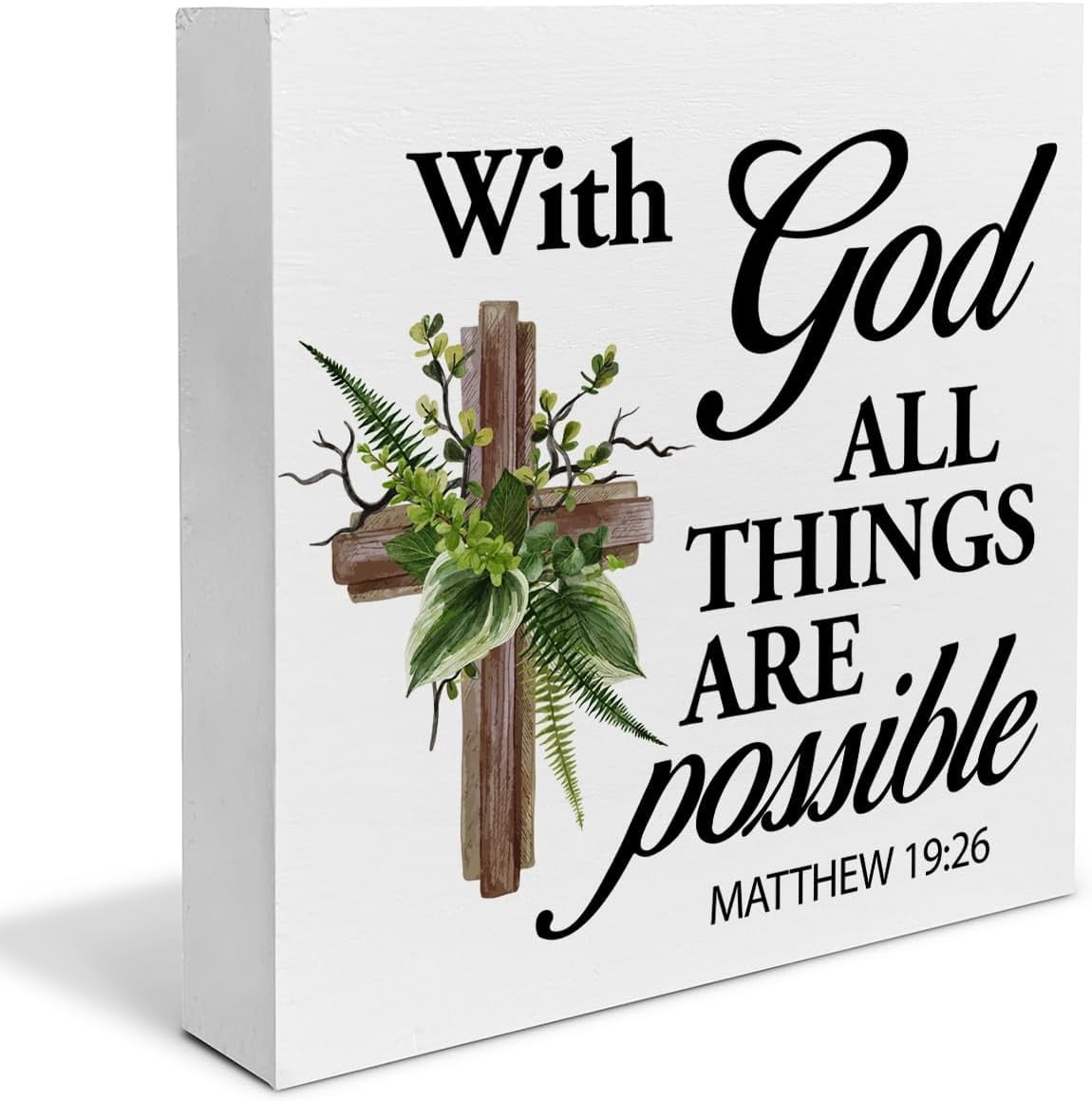 Wood Box Sign 7x7 Inch Christian Sign Inspirational With God All Things ...
