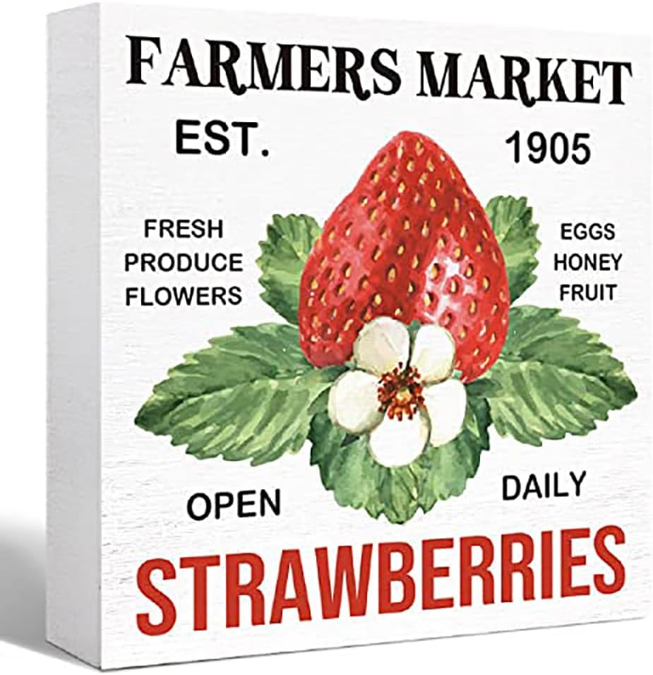Wood Box Sign 7x7 Inch Farm Fresh Strawberries Farm Market Strawberries ...