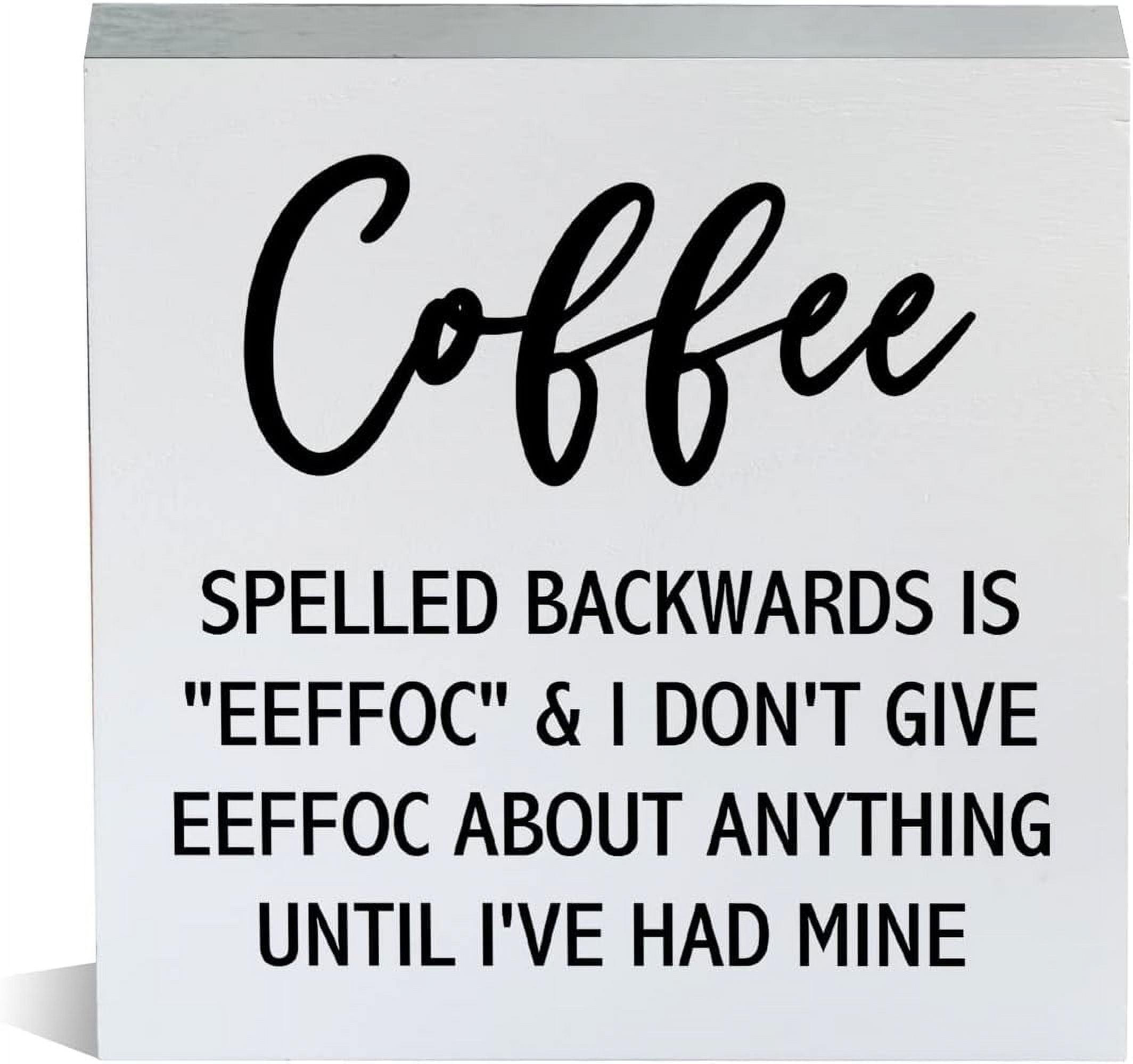 Wood Box Sign 7x7 Inch Farmhouse Coffee Spelled Backwards Wooden Box ...