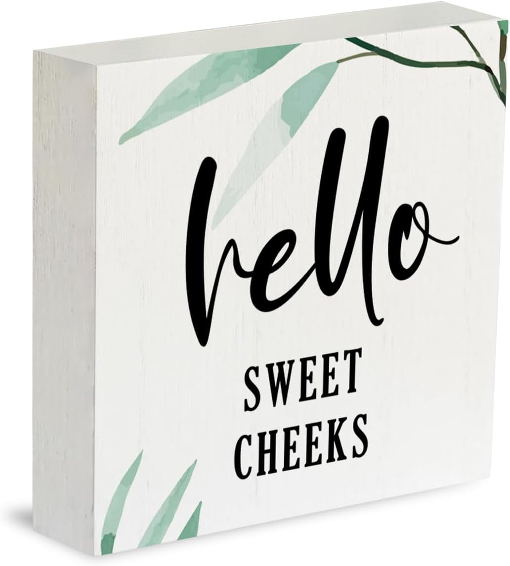 Wood Box Sign 7x7 Inch Hello Sweet Cheeks Bathroom Sign Home Office ...