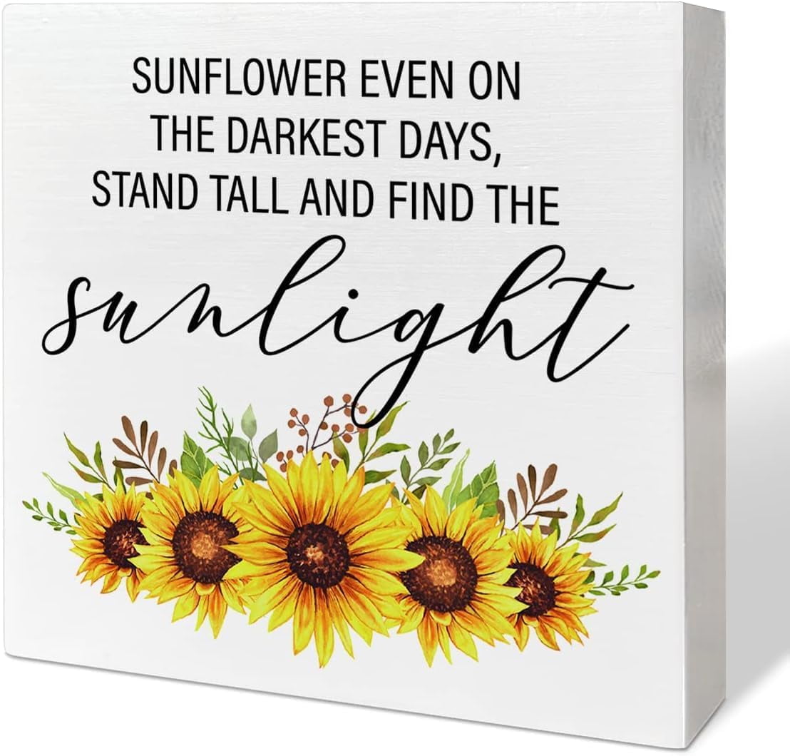 Wood Box Sign 7x7 Inch Home Office Desk Wooden Box Sign Decor Sunflower ...