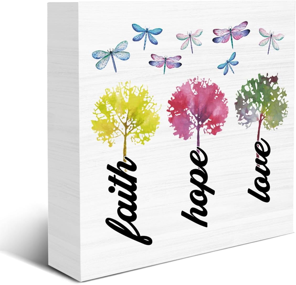 Wood Box Sign 7x7 Inch Inspirational Faith Hope Love Wooden Box Sign ...