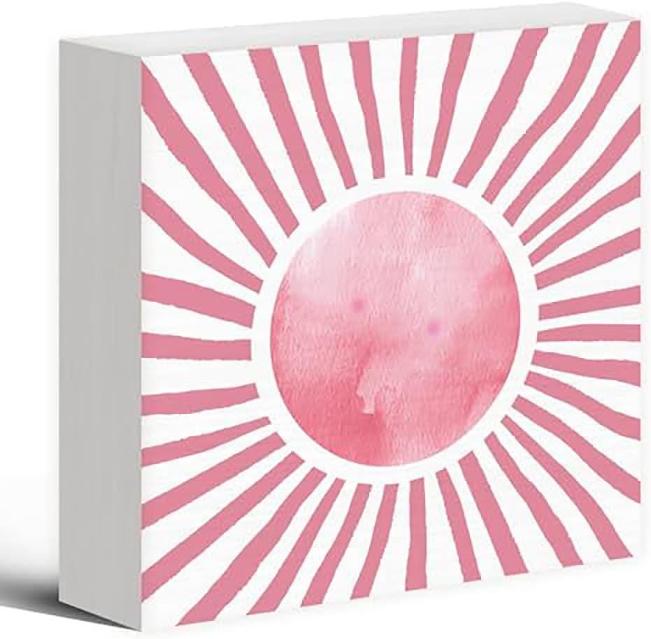Wood Box Sign 7x7 Inch Inspirational Sun Sunshine Desk Decor Pink Boho ...