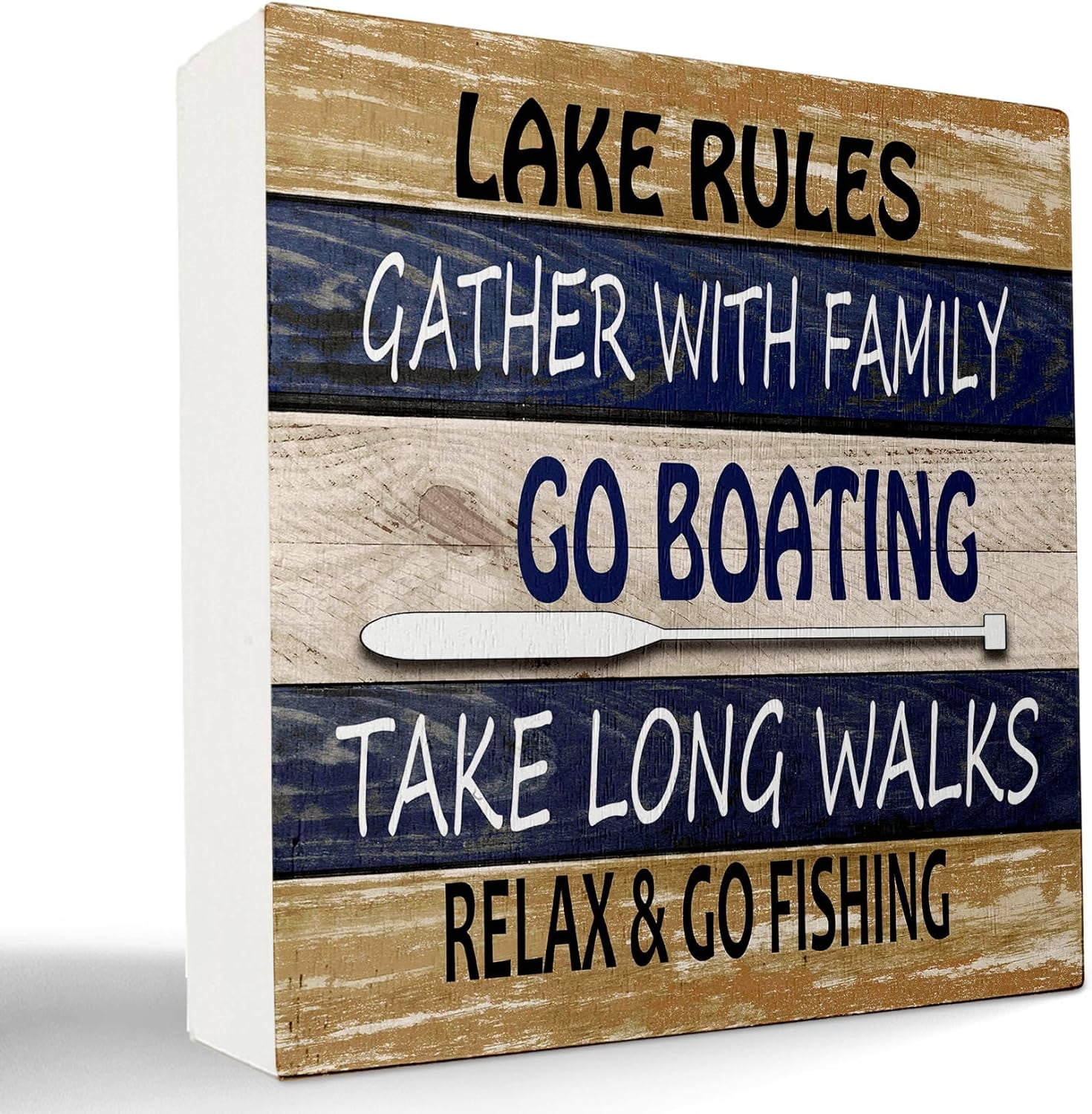 Wood Box Sign 7x7 Inch Lake Rules Retro Wooden Box Sign Desk Decor ...