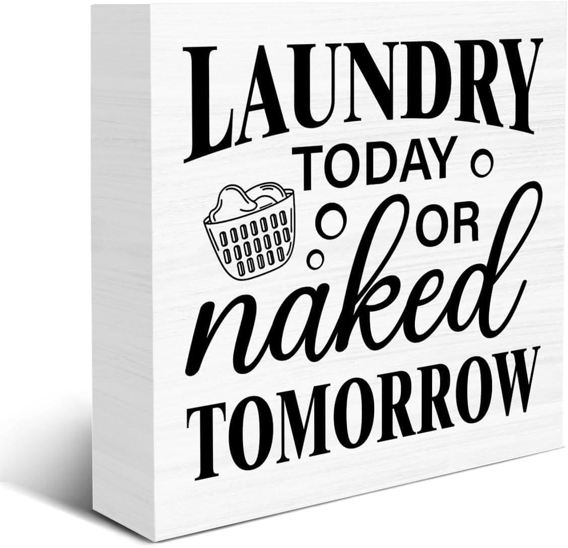 Wood Box Sign 7x7 Inch Laundry Sign Funny Laundry Room Signs Laundry ...
