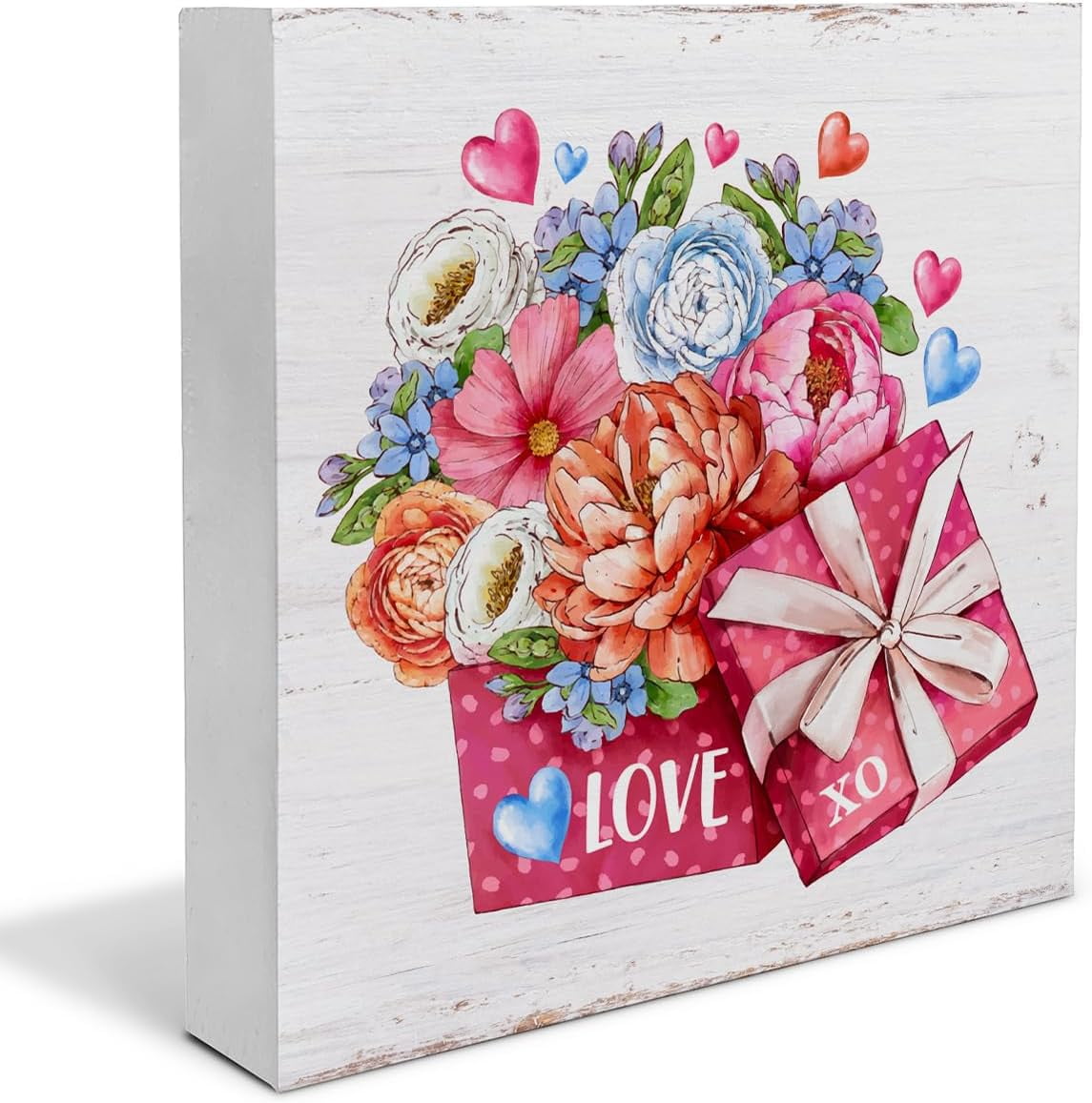 Wood Box Sign 7x7 Inch Love Decor Romantic Valentines Day Decorations ...