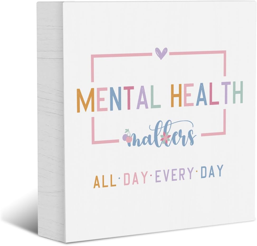 Wood Box Sign 7x7 Inch Mental Health Home Office Decor Mental Health ...