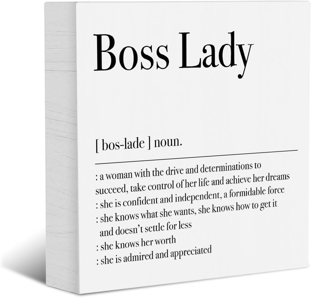 Wood Box Sign 7x7 Inch Motivational Boss Lady Gifts Decorative Wooden ...
