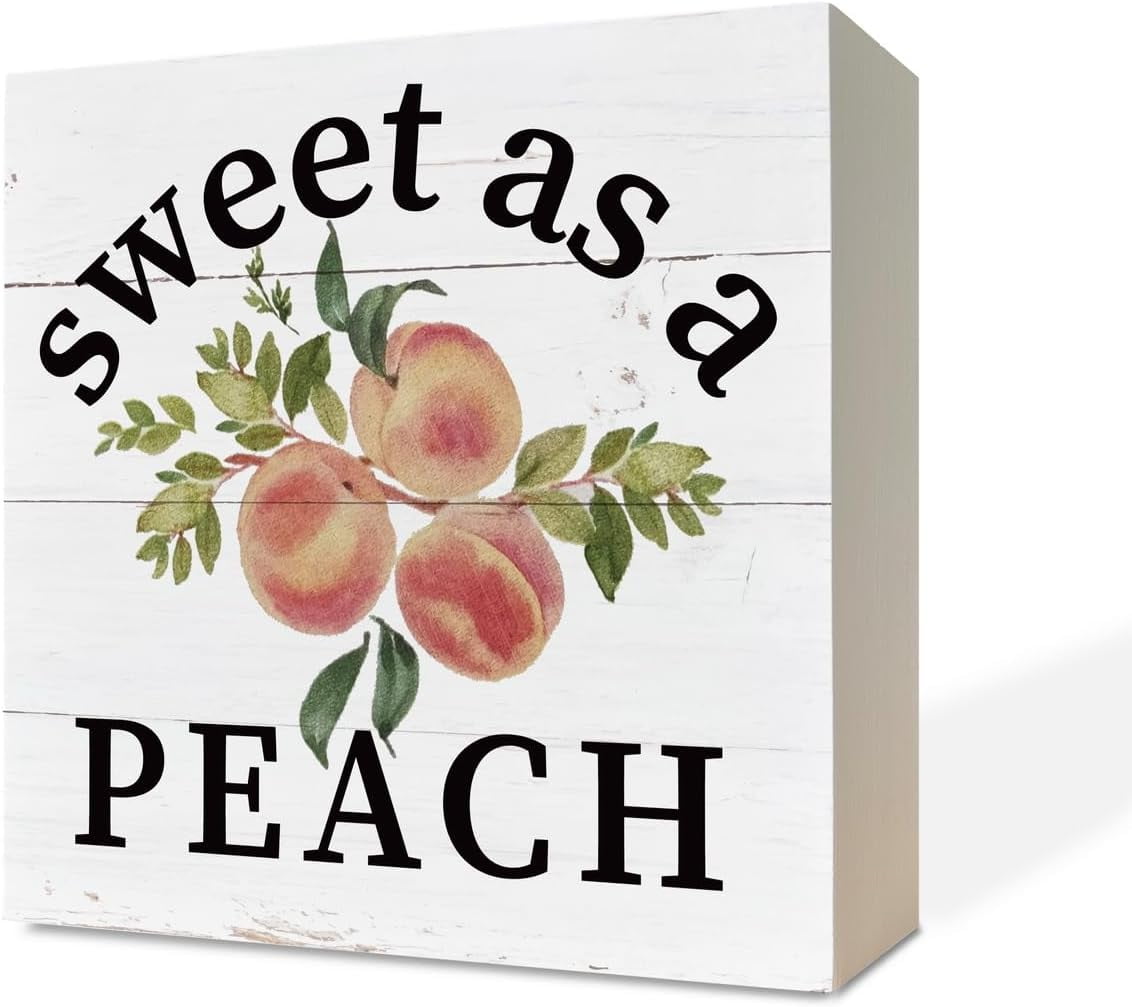 Wood Box Sign 7x7 Inch Peach Decor Wooden Box Sign Desk Decor Table Art ...