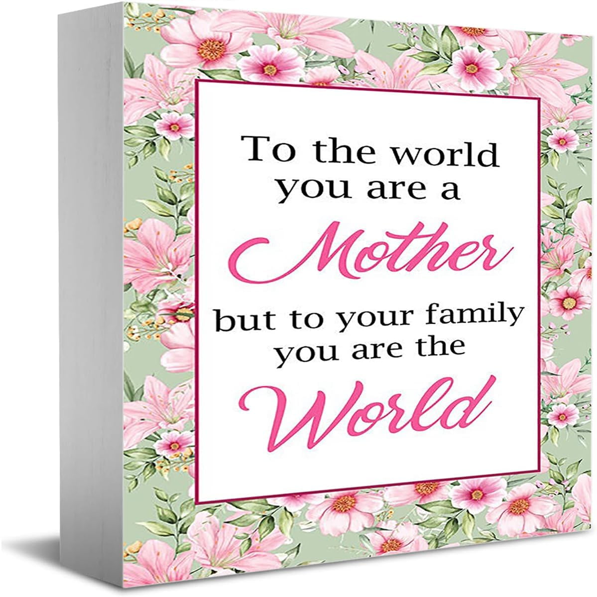 Wood Box Sign 7x7 Inch Pink Flower Mother's Day Rustic Mother's Day ...
