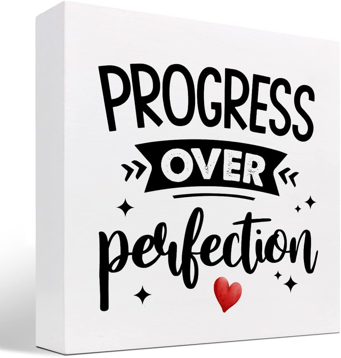Wood Box Sign 7x7 Inch Progress Over Perfection Wood Block Sign Desk ...