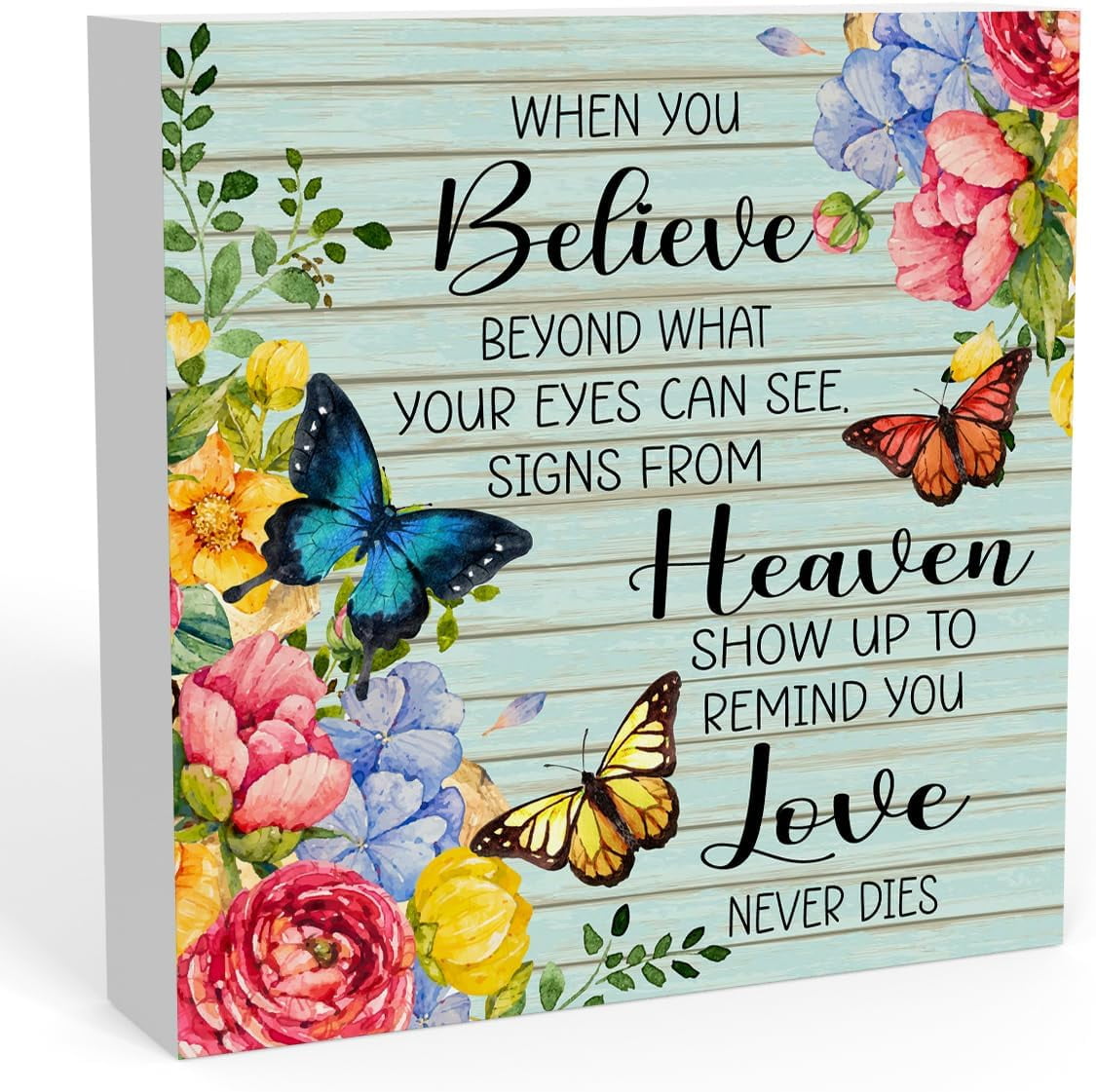 Wood Box Sign 7x7 Inch Rustic Believe Heaven Love Wood Box Sign ...
