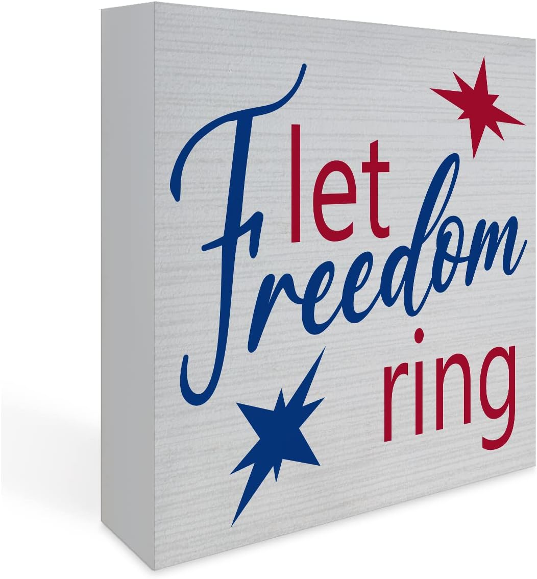 Wood Box Sign 7x7 Inch Rustic Let Freedom Ring Wood Box Sign Farmhouse ...
