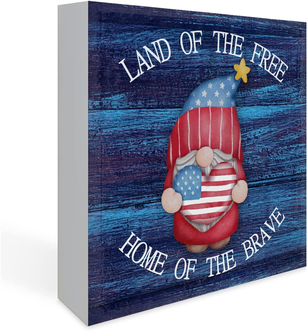 Wood Box Sign 7x7 Inch Rustic Patriotism American Gnome Wood Box Sign ...