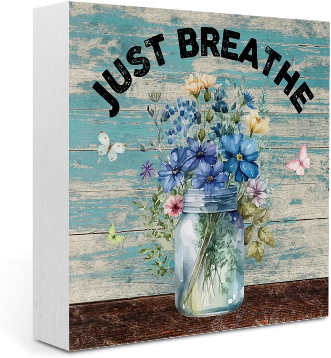 Wood Box Sign 7x7 Inch Rustic Spring Farmhouse Country Home Office Desk ...
